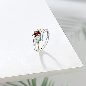 Gem Stone King 925 Sterling Silver and 10K Yellow Gold Red Garnet White Simulated Opal and Lab Grown Diamond 2 Stone Crossover Ring (1.52 Cttw, Available in size 5, 6, 7, 8, 9)
