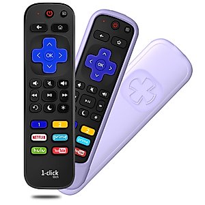 [w/Cover] 1-clicktech for【Roku TV, Roku Box】 2-in-1 for TCL Hisense ONN. All Built-in Roku TV, and for Roku 1/2/3/4 Express Ultra LT HD XDS (Remote + Purple Cover)