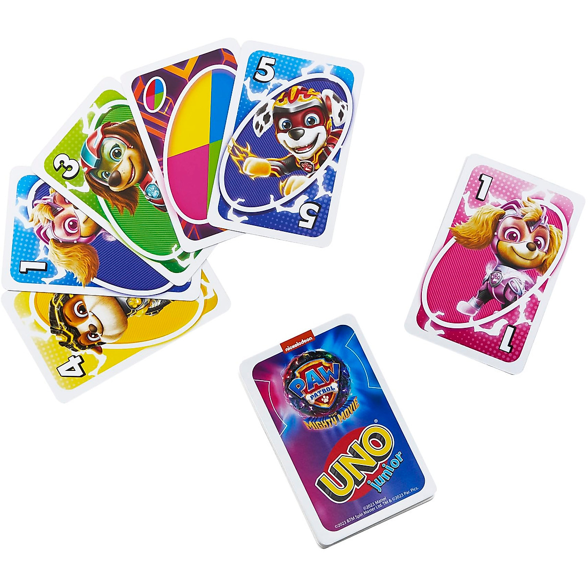 Mattel Games UNO Junior Paw Patrol: The Mighty Movie Kids Card Game for Family Night Featuring 3 Levels of Play