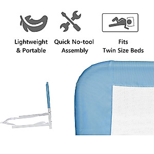 Adjustable Mesh Bed Rail in Blue, Two Height Levels, Breathable and Durable Fabric, Lightweight and Portable Bed Rail for Toddlers, Double Pack