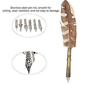 Quill Dip Pen, European Retro Feather Dip Pen Set 5 Replaceable Nibs Calligraphy Writing Pen