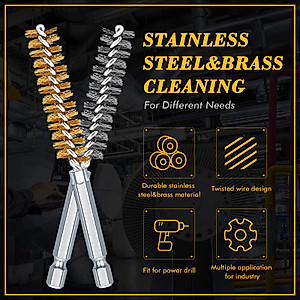 Bore Brush for Drill Wire Bore Brush Set Wire Cleaning Brush Set Stainless Steel Cleaning Brush for Power Drill Impact Driver(12 Pieces, Stainless Steel, Brass)