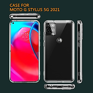 Oududianzi Case for Moto G Stylus 5G 2021 with Screen Protector,Non-Yellowing Shockproof Bumper Protective Phone Cover, Anti-Scratch Soft TPU Back(Transparent)