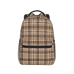 KIDZOY Brown Tartan Plaid Teens Laptop Backpack Cartoon Unisex Student School Bookbag Casual College Daypack For Boys Girls Travel Hiking Camping