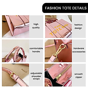 JQAliMOVV The Tote Bag for Women, Cute Tote Bag Trendy Shining Leather Top Handle Crossbody Handbags (Black)