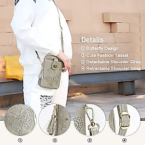 APHISON Small Crossbody Bags for Women, Lightweight Mini Cute Cell Phone Purse for Girls with Tassel and Shining Butterfly GRAY