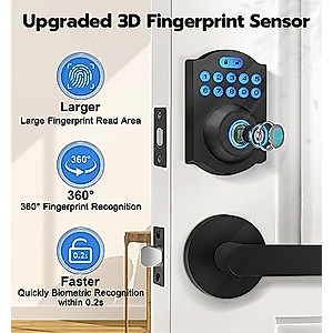 eLinkSmart Keyless Entry Door Lock Deadbolt with Handle Set, Fingerprint Door Lock with Door Knob Lever, Biometric Electronic Automatic Smart Digital Keypad Code Combination Door Lock for Front Door
