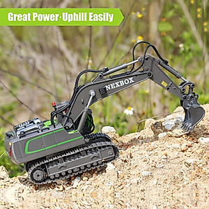 NEXBOX Remote Control Excavator Toys for Boys, RC Construction Equipment Vehicles for Kids Age 4-7 8 9 10 Year Old, Best Birthday Gifts Ideas, with Metal Shovel, 2.4Ghz