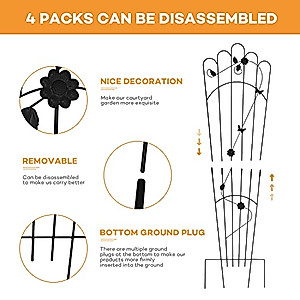 XYADX Metal Detachable Trapezoidal Garden Trellis for Climbing Plants Outdoor 60 Inches Sturdy Patio Plant Support for Indoor Plants Trellis for Rose, Vegetable Flower, Backyard Pack of 4 - Black