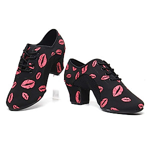 SWDZM Men&Women Ballroom Dance Shoes Lace-up Closed Toe Latin Modern Performance Dance Practice Teaching Shoes,902HC,Heel-1.97'',Black,6.5 US