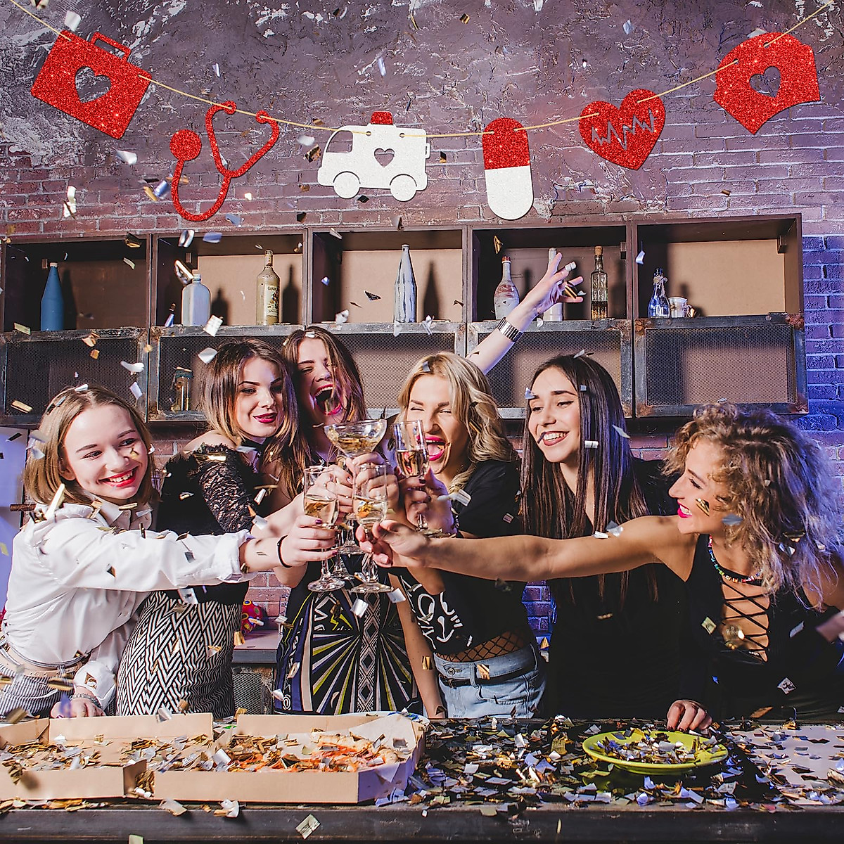 Talorine Red Glitter Congrats Doctor Banner Congrats Nurse Banner- Senior College Medical Graduation Party Bunting Decorations Supplies