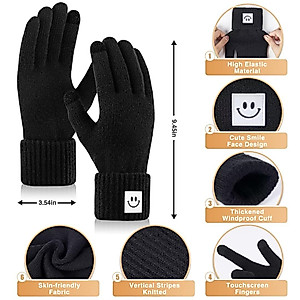 Winter Smiley Face Beanie Hat Scarf Gloves Set for Women Men, Mens Winter Cute Hat Fashionable Warm Scarfs Neck Warmer Touchscreen Gloves Sets for Cold Weather