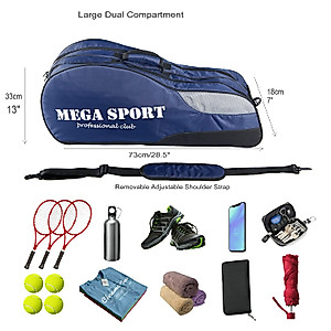 4 Racquet Tennis Bag with Shoe Compartment, Badminton Equipment Bag, Sports Racket Cover Holder Case with Adjustable Shoulder Strap for Tennis, Badminton, Pickleball, Squash, Cricket (Blue)