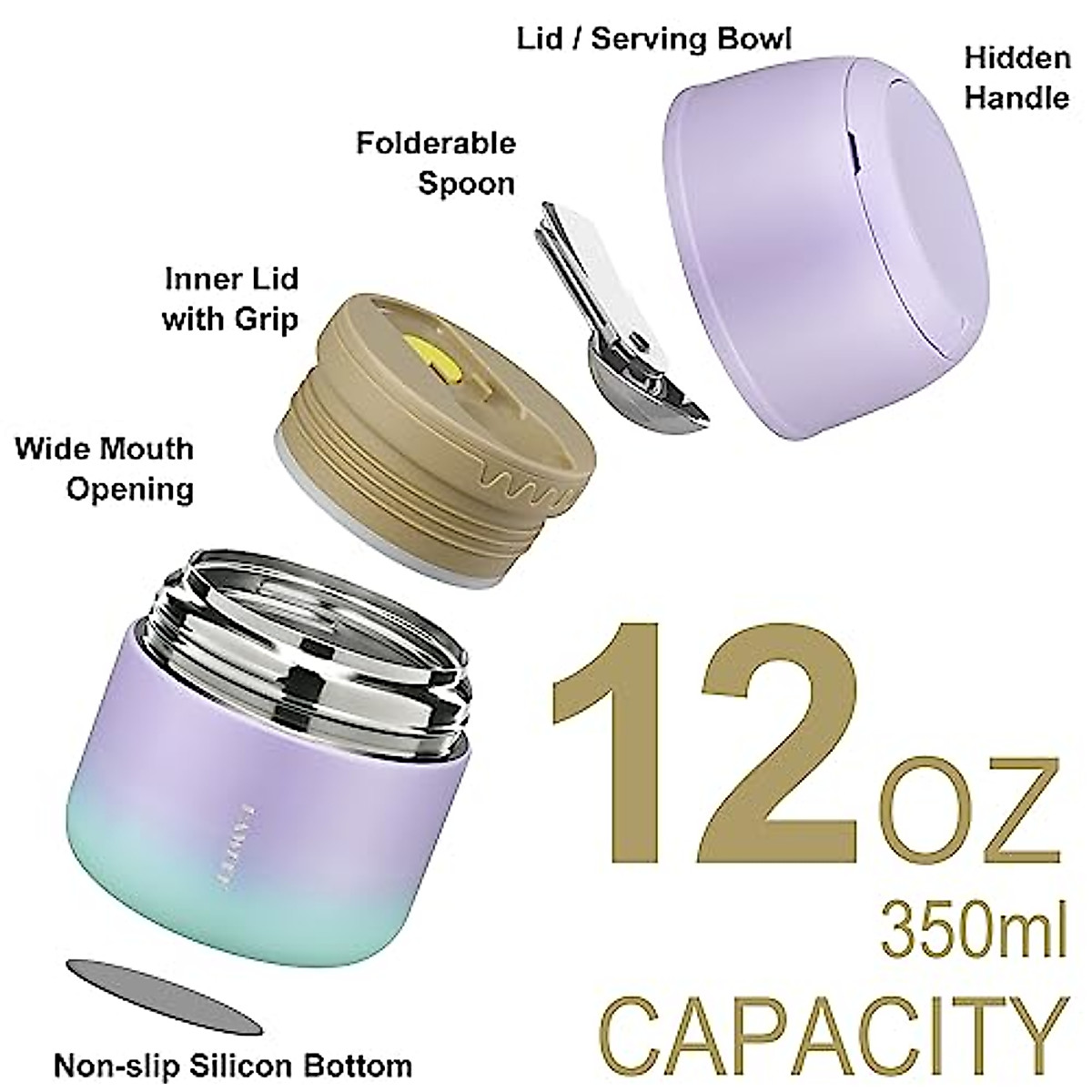 HAWEEK 12 Ounce Thermo For Hot Food Vacuum Soup Thermo Insulted Food Jar, Kids Thermo Lunch Container for School, Travel, Stainless Steel