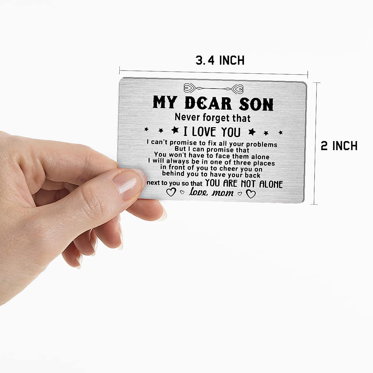 Son Motivation Wallet Insert Card Gifts from Mom, My Dear Son Engraved Metal Wallet Card Love Note Message Inspirational Birthday Graduation Gift