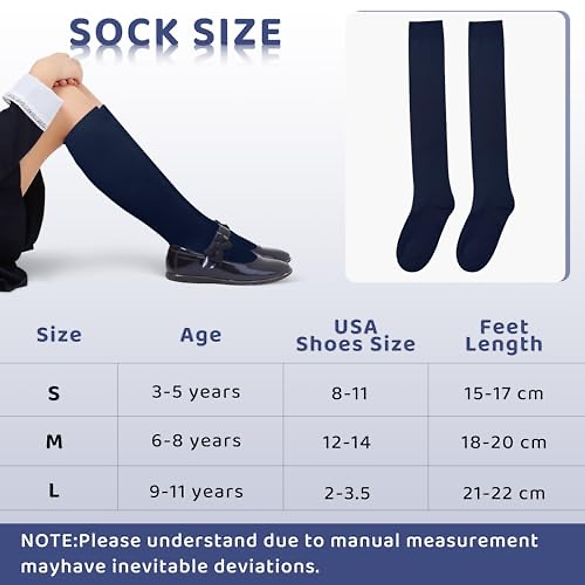4 Pairs Girls Knee High Socks Cotton Knit Over Craft Thigh High Socks for Baby Toddler School Uniform(Dark blue,Medium)
