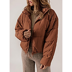 Dokotoo Women's Winter Bomber Puffer Jacket with Zipper, Drawstring Hem, and Pockets - Medium Orange