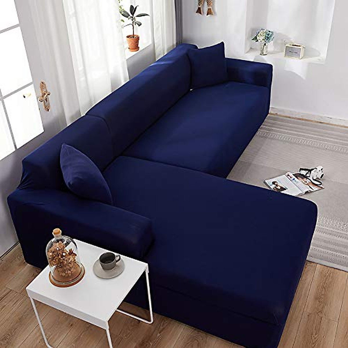 TVPFM Sofa Cover for Pets for Sofa Stretch Polyester Sofa Slipcover,L Shape Couch Covers for Sectional,1-Piece Universal Sofa Cover-Blue 4 Seater(1pic)