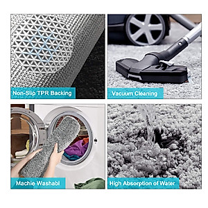 Kitchen Rugs, Anti-Slip Kitchen Rugs and Mats, 2 Pcs Kitchen Mats for Floor, Washable Rug for Kitchen, 17"x48"+17"x24", Grey