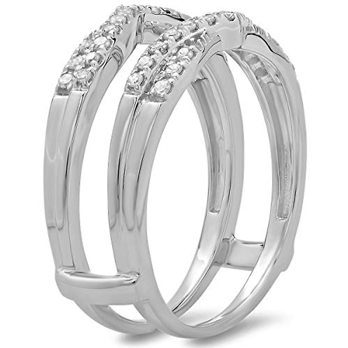 Dazzlingrock Collection 0.33 Carat (ctw) 14K Round Diamond Wedding Band Guard Double Chevron Ring 1/3 CT, White Gold, Size 5