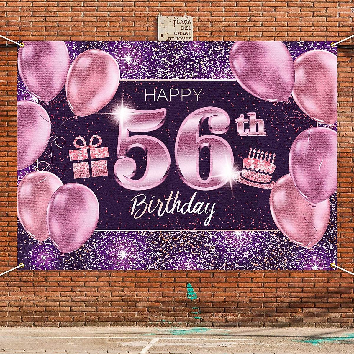PAKBOOM Happy 56th Birthday Banner Backdrop - 56 Birthday Party Decorations Supplies for Women - Pink Purple Gold 4 x 6ft