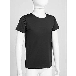 Mufeng Kids Boys Girls Seamless Breathable Short Sleeve T-Shirt Sun Protection Shirt for Sports Workout Exercise Black 9-10 Years