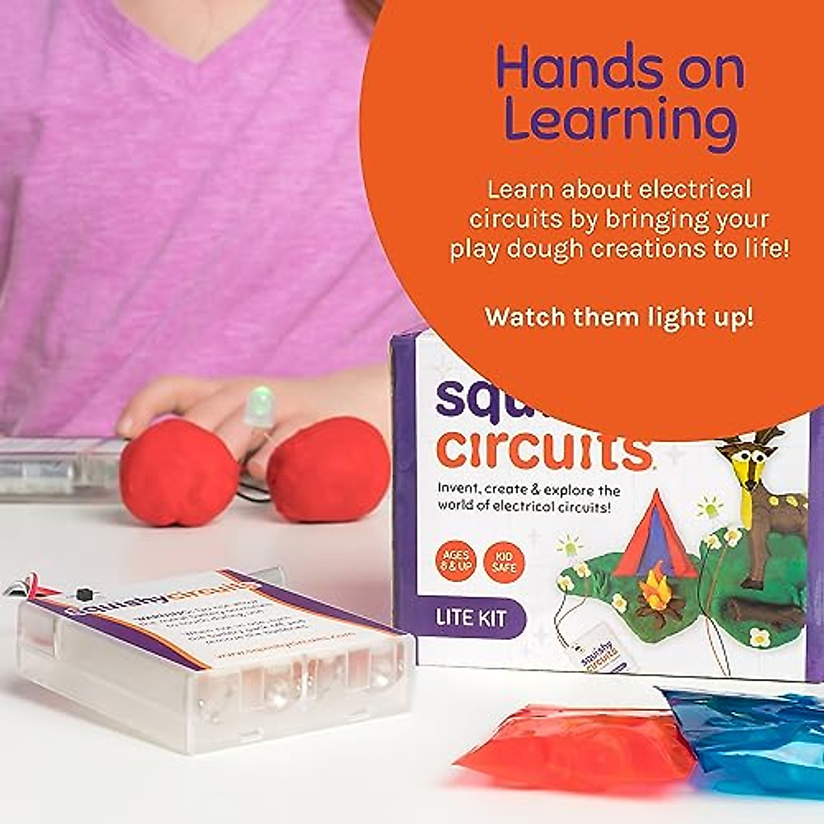 Squishy Circuits Lite Electric Circuit Kit for Kids – Beginner Circuit Kit w/Conductive Dough – Classroom Supplies to Make Creation Light Up, Beep - Gift for Kids 8+ Yrs