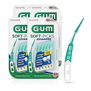 GUM Soft-Picks Advanced, Easy to Use Dental Picks for Teeth Cleaning and Gum Health, Disposable Interdental Brushes with Convenient Carry Case, Dentist Recommended Dental Picks, 90ct (4pk)