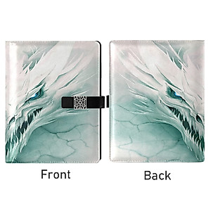 White Ice Dragon in White Stone Digital Painting Ripped Pattern Refillable Journal Writing Notebook, PU Leather Hardcover Diary Note Book, Planner A5 Ruled Notepad for Agenda with Pen Holder