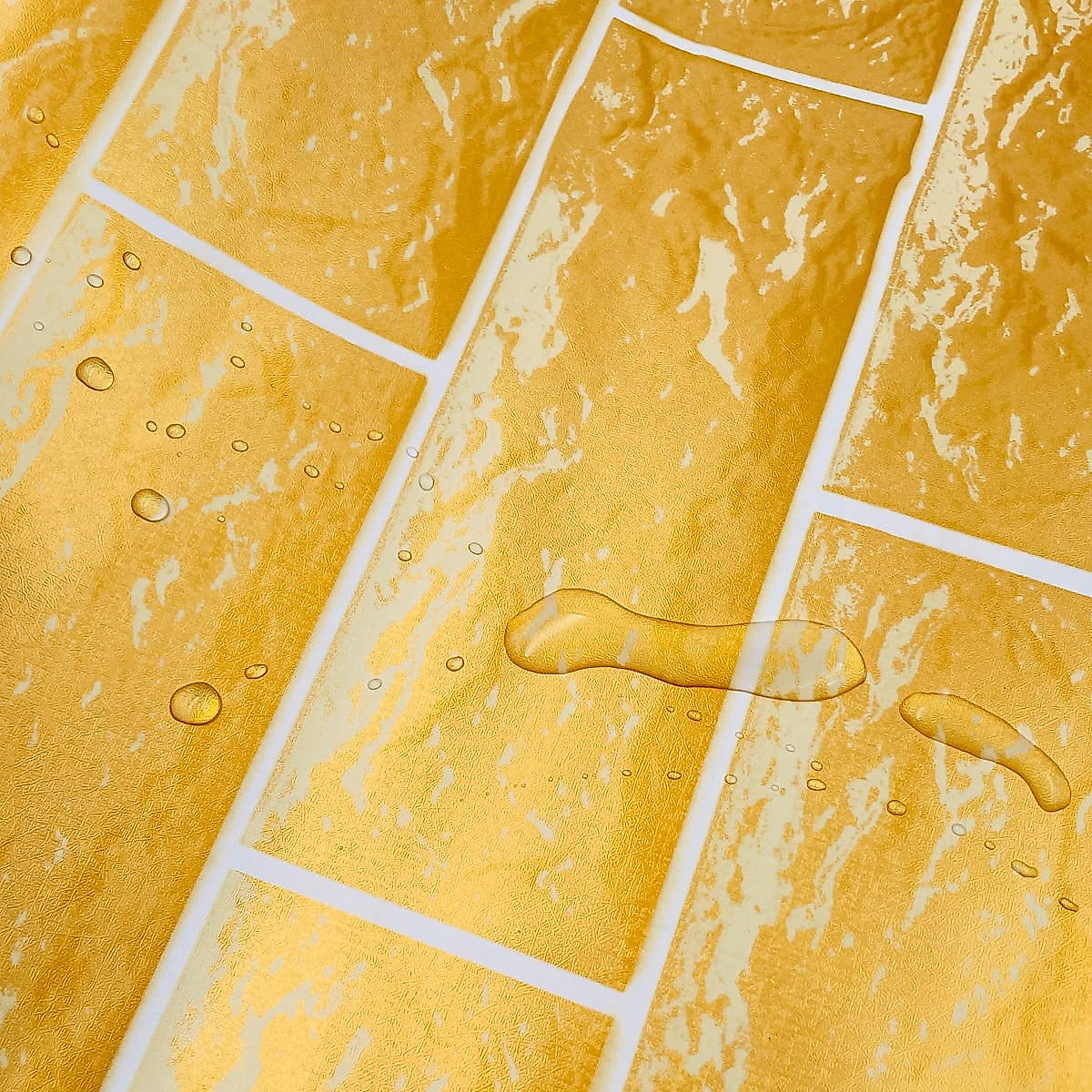 LovingWay 14.7 feet Gold Wallpaper Roll 3D Bricks Pattern Shelf Liner 17.7x177 Inch Removable Furniture Covering Paper Chiristmas Decor