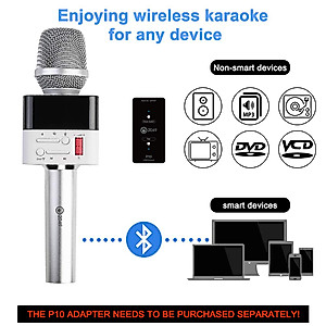2049 12w Cardioid Dynamic Wireless Microphone, Handheld Wireless Bluetooth Karaoke Systems Karaoke Microphone for Home,Outdoor,Party,Classroom,Wedding,Car (X50, Starry Silver)