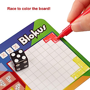 Mattel Games Blokus Roll & Write Family Dice Game with 4 Dice, 4 Dry Erase Boards and 4 Markers, Makes a Great Gift for 7 Year Olds and Up