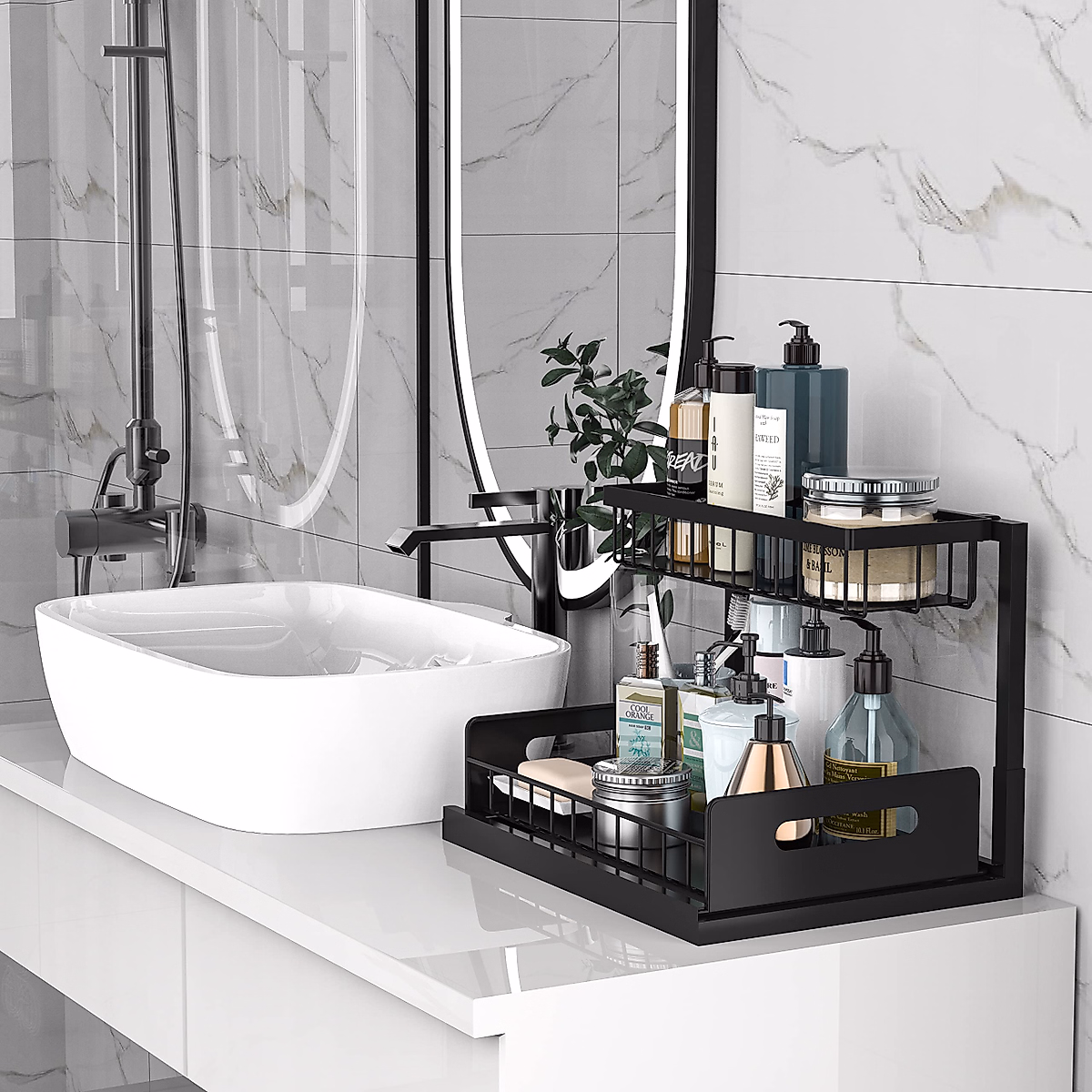 Bukfen Under Sink Organizer, Pull Out Cabinet Organizer 2-Tier Slide Out Sliding Shelf Under Cabinet Storage Multi-Use for Under Kitchen Bathroom Sink Organizers and Storage ，2 Pack