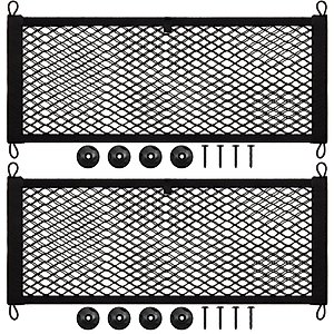 Frienda 2 Pieces Stretchable Small Cargo Net Pocket Storage Mesh Net Elastic Automotive Storage Pouch with 8 Pieces Mounting Screws and Hooks for Truck Car SUV Boats(25 x 9.8 Inches)