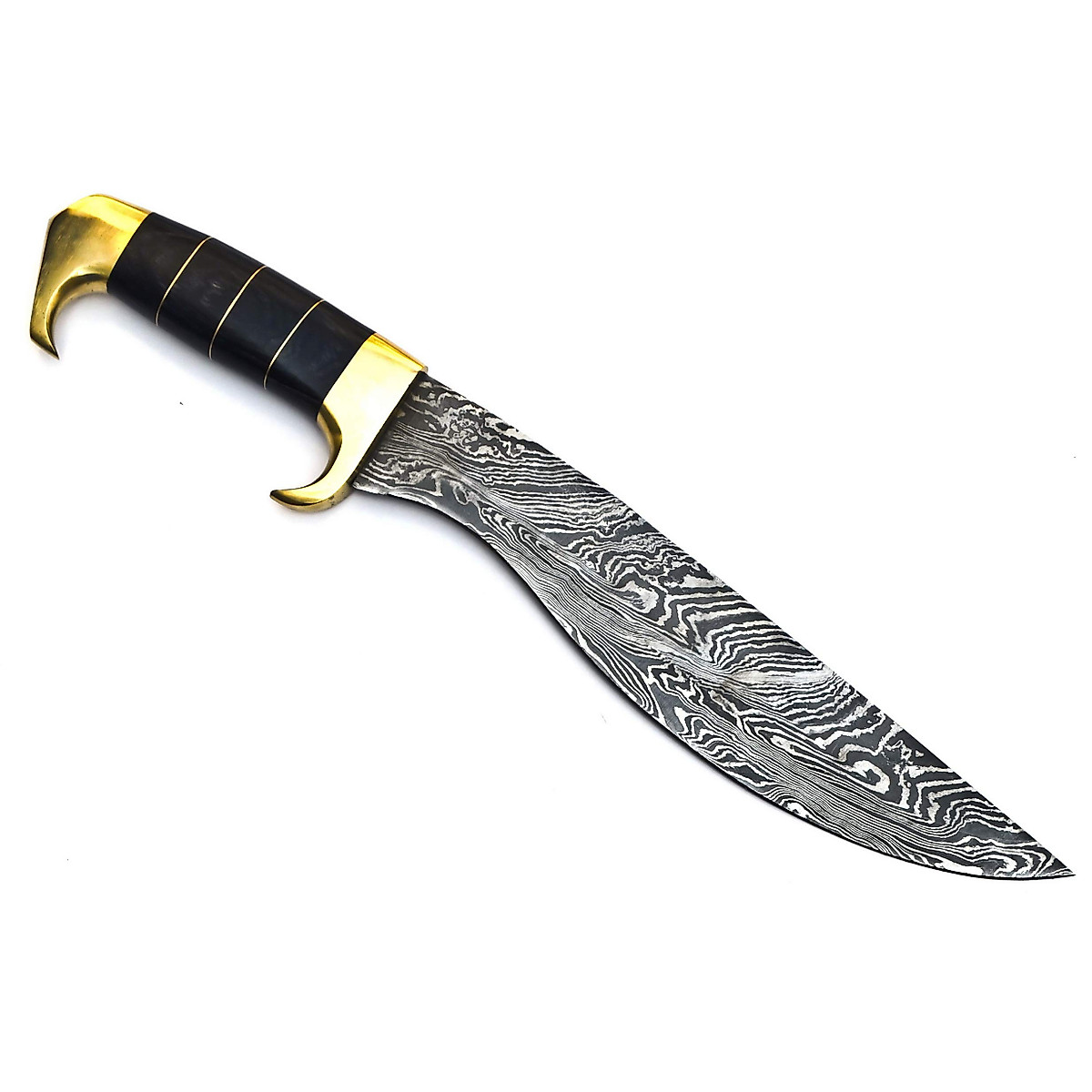 Skokie Knives Custom Hand Made Damascus Steel Hunting Knife Handle Black Pakka Wood with Brass Spacer