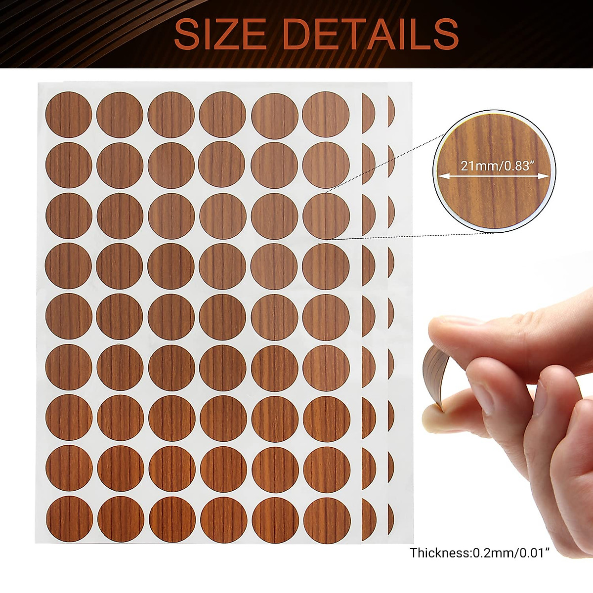 MroMax PC-159 Screw Hole Covers Stickers 0.83" Dia PVC Self Adhesive Screw Hole Stickers for Furniture Decoration Cupboard Shelf Closet Bathroom Cabinet Bracket Wooden Wood 3 Sheet