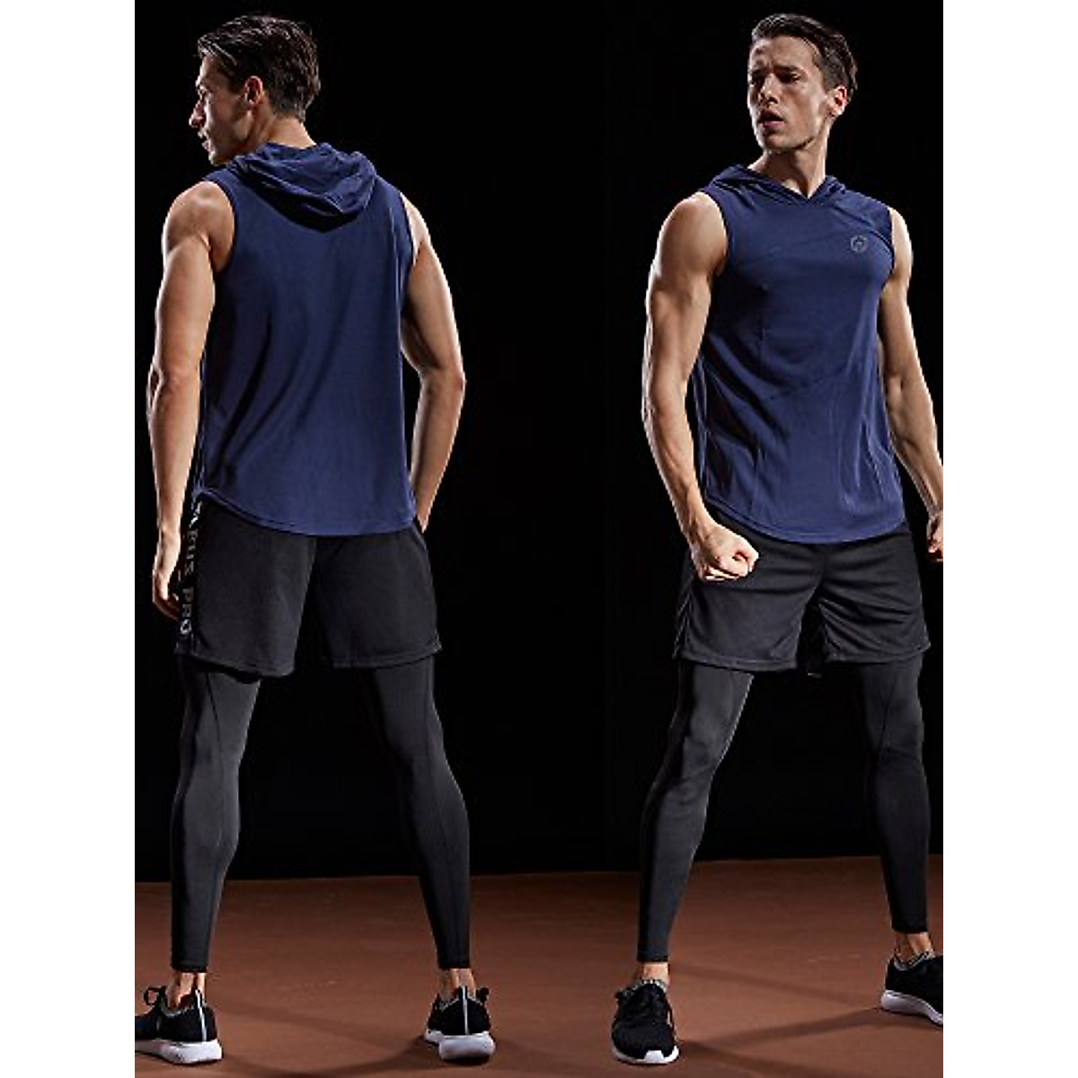 NELEUS 3 Pack Workout Athletic Gym Muscle Tank Top with Hoods,5036,Black,Grey,Navy Blue,US M,EU L