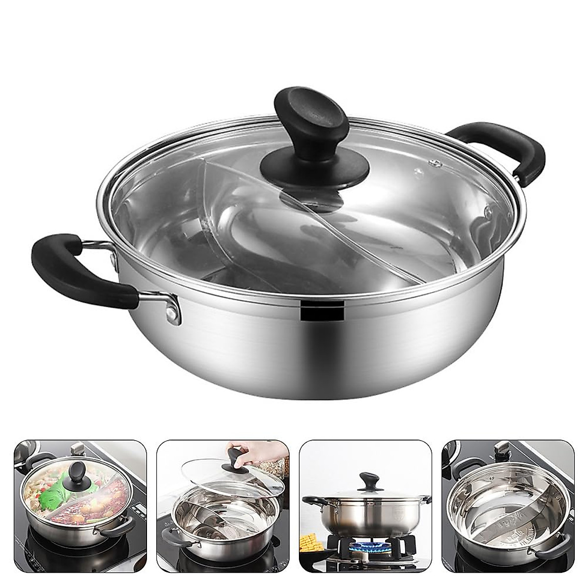 Hot Pot Household Induction Gas Cooking Pot Lid Kitchenware Shabu Shabu Stews Dishwasher Safe