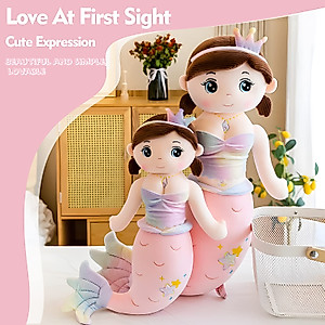 NXNYNZ Mermaid Stuffed Animal Plush, 23.6in Cute Soft Pink Hugging Mermaid Plushies Pillow Toys Kawaii Birthday Gift for for Adults Kids Boys Girls