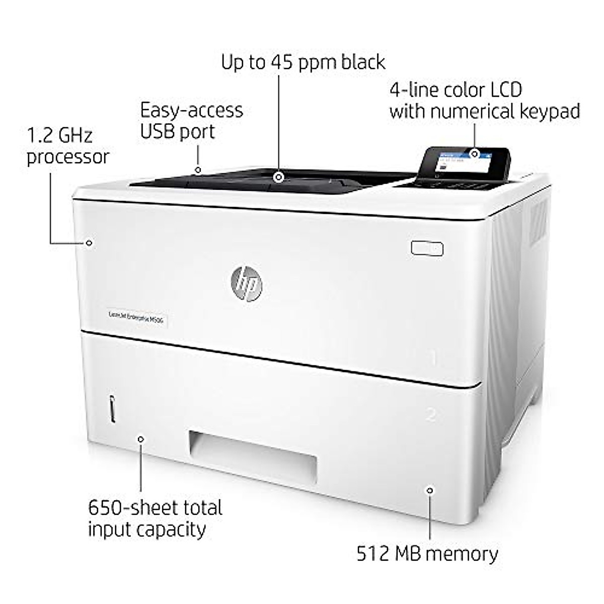 HP Laserjet Enterprise M506n Laser Printer with Built-in Ethernet (F2A68A) (Renewed)