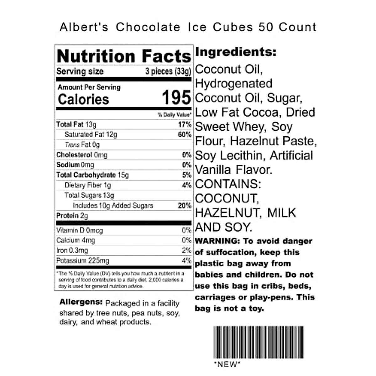 Albert's Chocolate Ice Cubes 50 Count, 16 ounces
