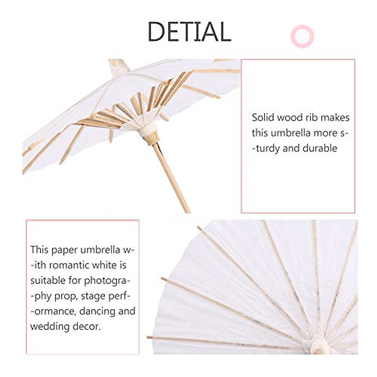 (Pack of 2) Paper Parasol Chinese/Japanese Decorative Umbrella White DIY Painting Decorative Umbrella Wedding Bridal Party Decor Photo Cosplay Prop(20cm / 7.87in)