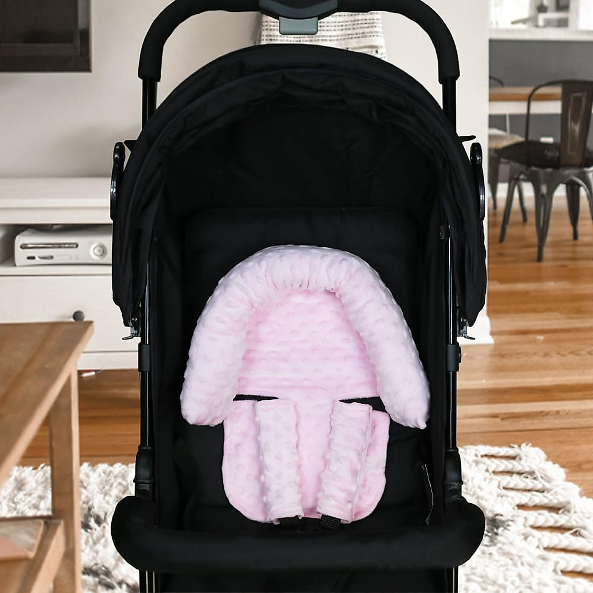 Baby Head Support and Strap Covers - Infant Head Support Pillow Super Soft Head and Neck Cushion for Car Seat Baby Headrest and Carseat Neck Cover,Light Pink