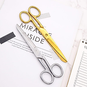 7 Inch Gold Shears Knife Edge Craft Tailor Scissors Heavy Duty Stainless Steel Professional Fabric Dressmaker Shears for Cutting Fabric, Cloth, Leather, Canvas, Denim (Gold)
