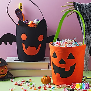 JOYIN 2 PCS Halloween Trick or Treat Bags, 6 X 9 Orange Pumpkin Candy Bucket for Trick or Treating, Black Reusable Bat Goody Tote Bucket, Portable Felt Baskets for Kids Halloween Party Favor Supplies