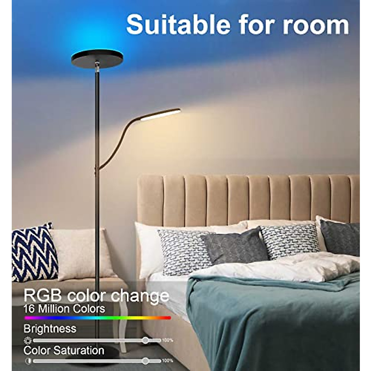 Hyskostar Standing Multicolor Lamp, Dimmable Colorful RGB Floor Lamps,Top Sky Light and Side Reading Lamp, Adjustable Tall Lamp with Remote & Long Touch &APP Control for Living Room Bedroom Office