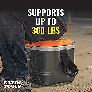 Klein Tools 55600 Work Cooler, 17-Quart Lunch Box Holds 18 Cans, Keeps Cool 30 Hours, Seats 300 Lb, Tradesman Pro Tough Box