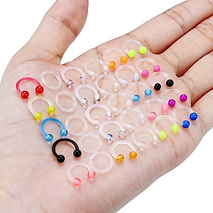 Ftovosyo 30Pcs Plastic Septum Retainer Clear Piercing Retainer Flexible Lip Rings Smiley Piercing Jewelry Daith Earring for Work Sports Surgery 10mm