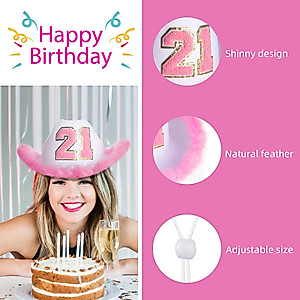JUSTOTRY 21st Birthday Pink Cowboy Hat - 21ST Birth day Outfit Gifts for Women Cowgirl Hats with Wide Brime for 21st Birthday Decorations