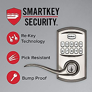 Kwikset 99170-001 SmartCode 917 Keypad Keyless Entry Traditional Residential Electronic Lever Deadbolt Alternative with Tustin Door Handle and SmartKey Security, Satin Nickel